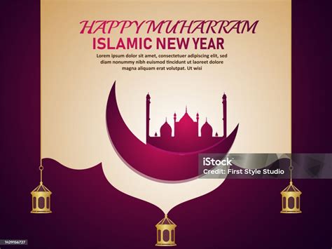 달과 모스크가있는 현실적인 행복한 무하람 이슬람 배경 Ashura Muharram에 대한 스톡 벡터 아트 및 기타 이미지 Ashura Muharram Eid