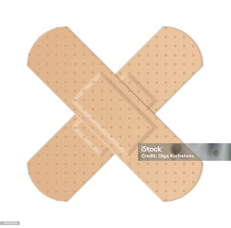 현실적인 방수 천포 의료 석고 플라스틱 접착제 테이프 교차 형태 보호 및 건강 관리 응급 처치 개체 흰색 배경 그림에 격리 된 벡터 가리기에 대한 스톡 벡터 아트 및 기타