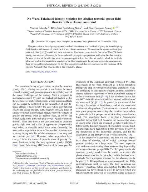 Pdf No Ward Takahashi Identity Violation For Abelian Tensorial Group