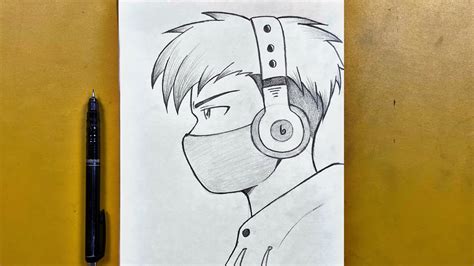Easy Anime Sketch How To Draw A Cool Boy Wearing Headphones Step By