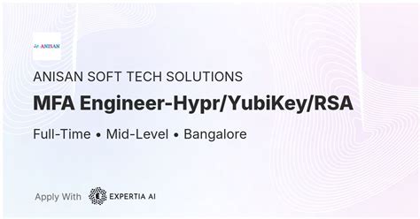 MFA Engineer Hypr YubiKey RSA Job Bangalore Mid Level