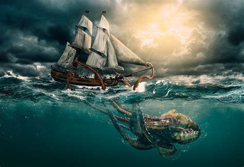 Octopus Attack José Augusto Hykavy Kraken Vs Ship Kraken Attacking