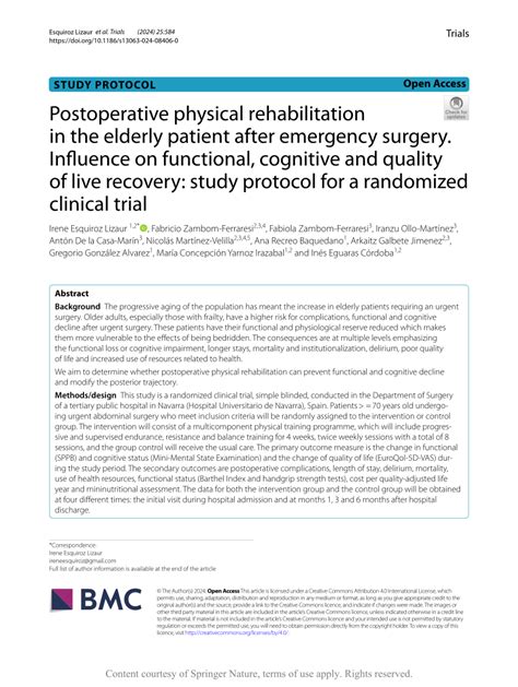 Pdf Postoperative Physical Rehabilitation In The Elderly Patient After Emergency Surgery