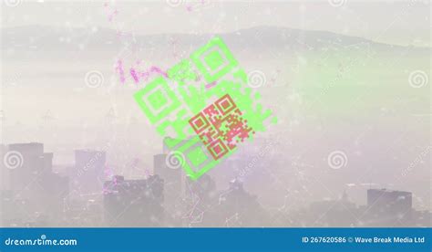 Composite Of Qr Code Digital Data Processing With Network Of