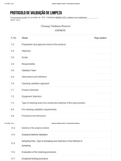 Cleaning Validation Protocol Example Pdf Verification And