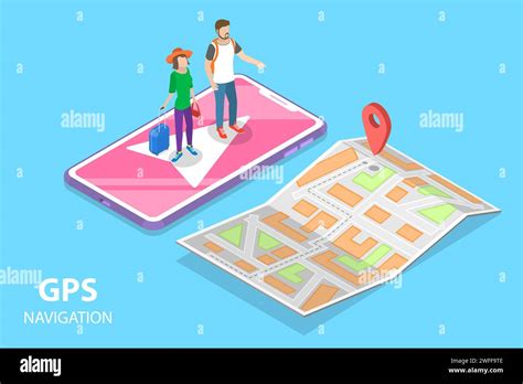 Isometric Flat Vector Concept Of Mobile Pgs Navigation City Map