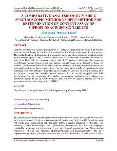 pdf a comparative analysis of uv visible spectroscopic method vs hplc