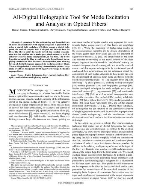 PDF All Digital Holographic Tool For Mode Excitation And Analysis In Optical Fibers