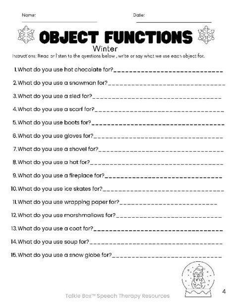 Winter Object Functions Worksheets Speech Therapy By Talkle Box
