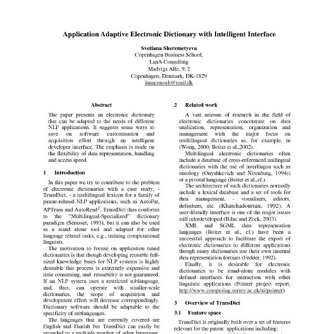 Application Adaptive Electronic Dictionary With Intelligent Interface Acl Anthology