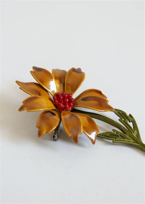 Vintage 1960s Fall Flower Enamel Brooch Raleigh Vintage