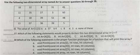Solved Use The Following Two Dimensional Array Named Arr To