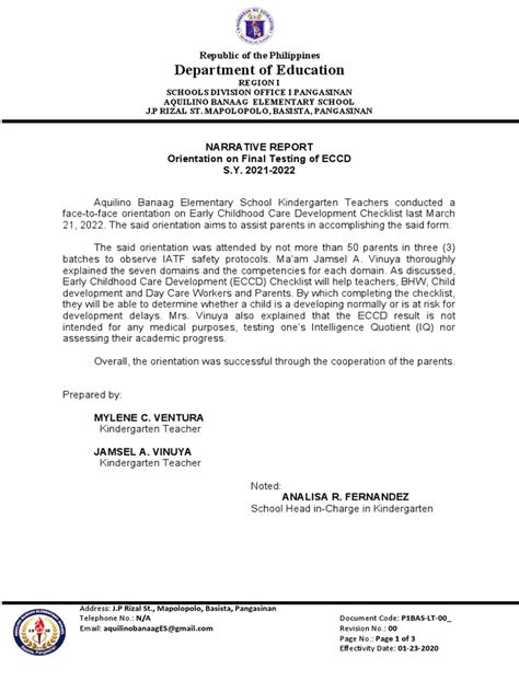 Eccd Narrative Report Download Free Pdf Learning