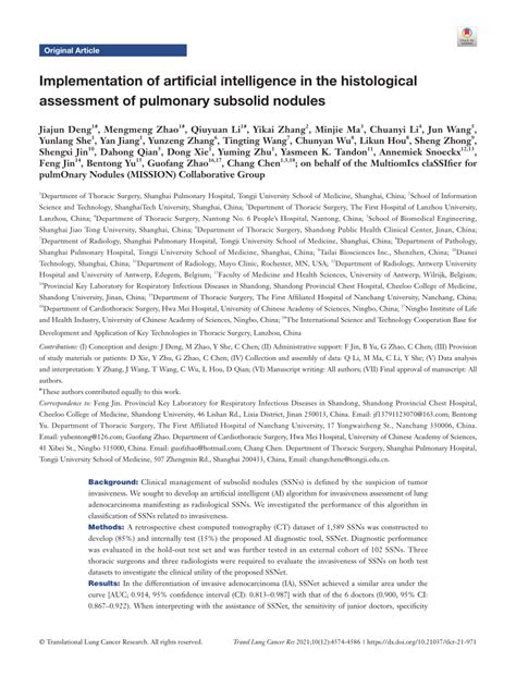 Pdf Implementation Of Artificial Intelligence In The Histological Assessment Of Pulmonary