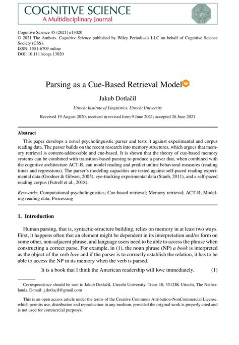 Pdf Parsing As A Cue‐based Retrieval Model