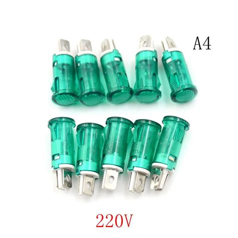 Green 220v 10pcs Signal Lamp 10mm Red Green Yellow Lamp Indicator Light 12v 24v 220v