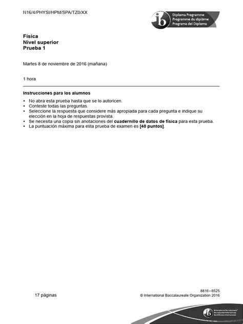 Physics Paper 1 Hl Spanish Pdf Ligero Corriente Eléctrica
