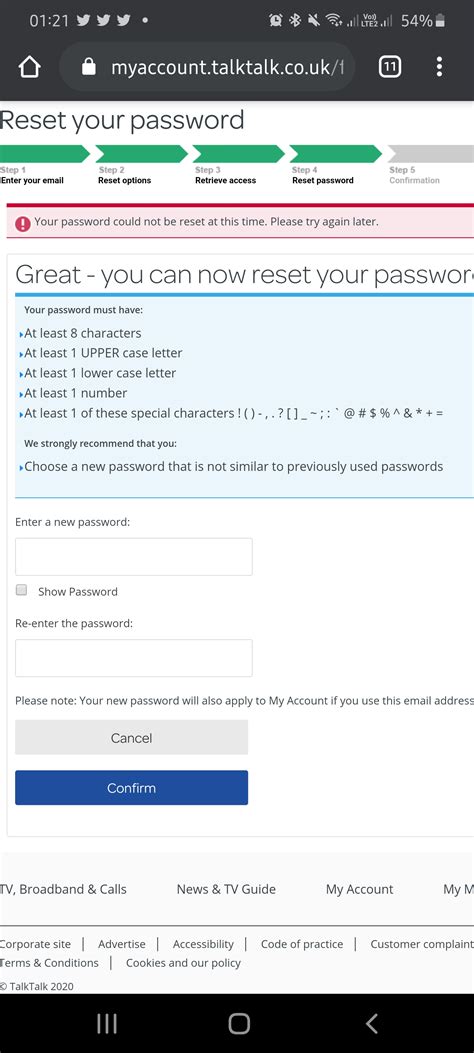 Unable To Reset Email Password Talktalk Help And Support