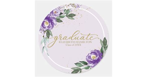 Graduate Purple Lavender Floral Graduation Party Classic Round Sticker