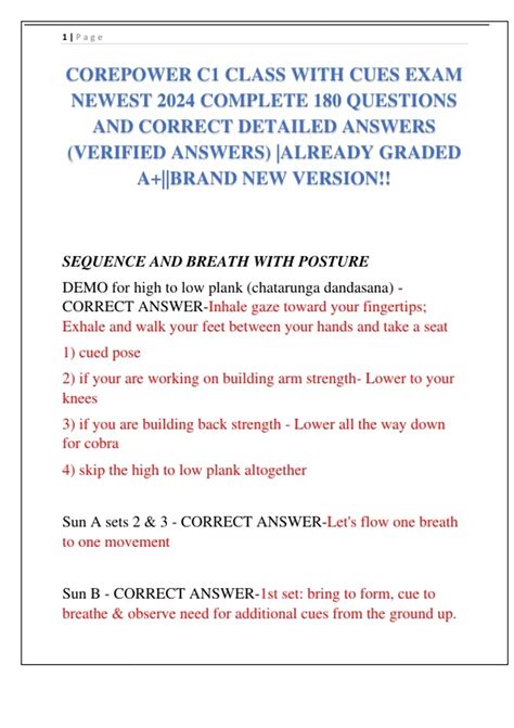 Corepower C1 Class With Cues Exam Newest 2024 Complete 180 Questions And Correct Detailed
