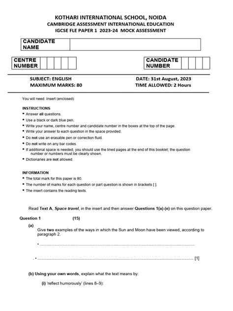 Igcse Fle Paper 1 23 Pdf