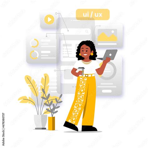 Ui Ux Design Project Designer Woman Drawing Scetch Charcter