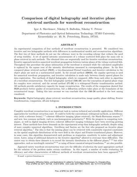 Pdf Comparison Of Digital Holography And Iterative Phase Retrieval Methods For Wavefront