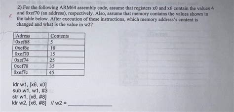 solved 2 for the following arm64 assembly code assume that