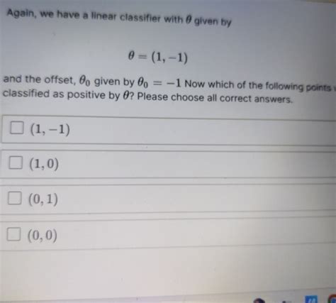 Solved Again We Have A Linear Classifier With θ ﻿given