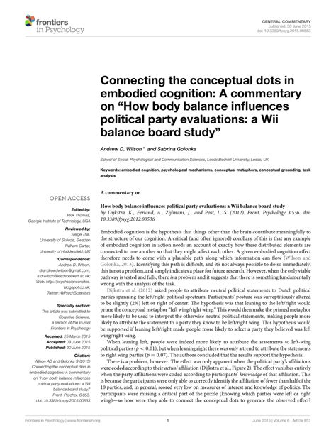 Pdf Connecting The Conceptual Dots In Embodied Cognition A Commentary On How Body Balance