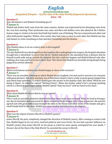 Class 11 English Snapshots Chapter 4 Important Questions The Ghat
