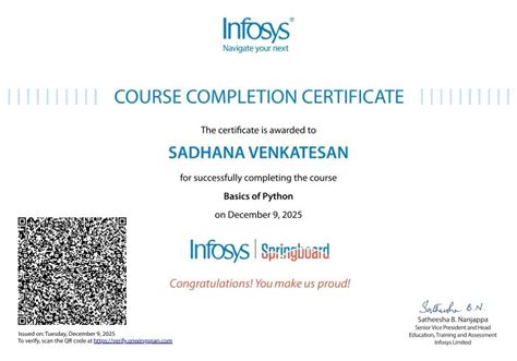 Successfully Completed The Python Programming Course On Infosys