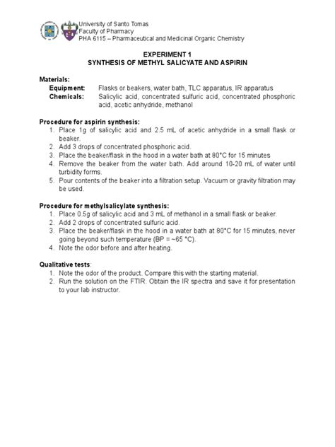 Pha6115 Lab Experiment 1 Pdf Acid Organic Chemistry