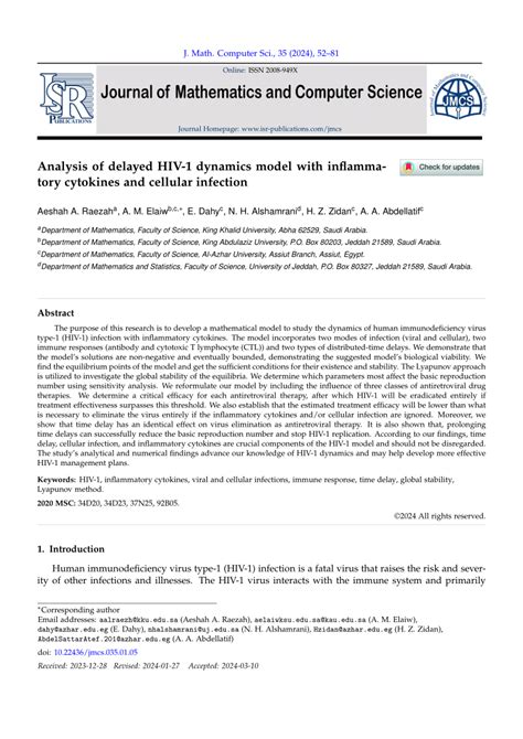 Pdf Analysis Of Delayed Hiv 1 Dynamics Model With Inflammatory