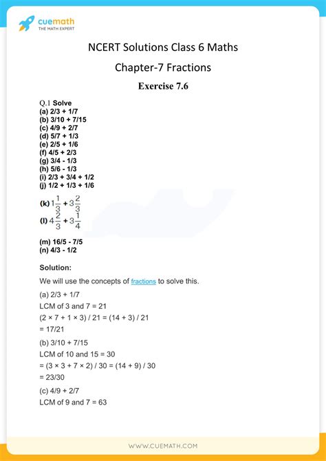 Ncert Solutions For Class 6 Maths Chapter 7 Fractions Access Free Pdf