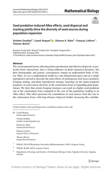Seed Predation Induced Allee Effects Seed Dispersal And Masting