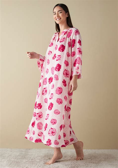 Shop All Over Floral Print Night Gown With Long Sleeves And Slits