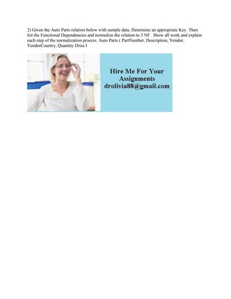 2 Given The Auto Parts Relation Below With Sample Data Determine An