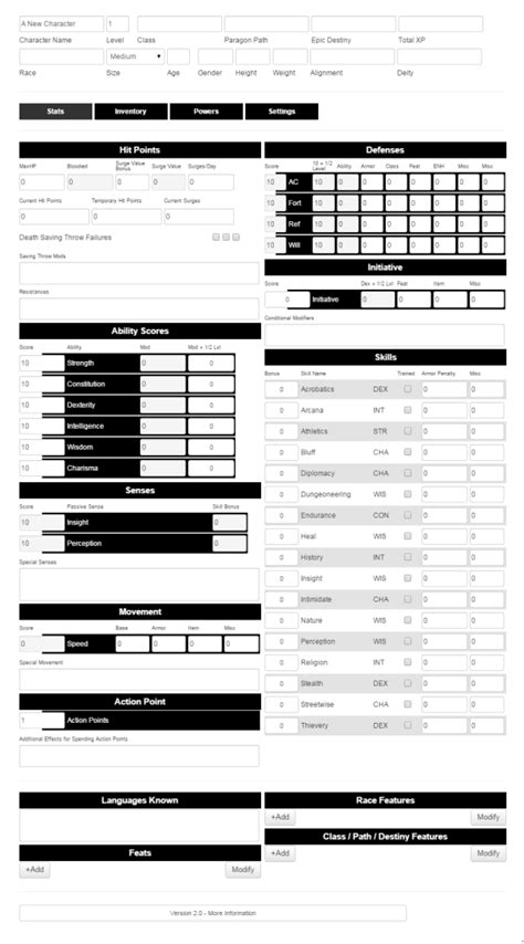 D D 4e Character Sheet Fillable Fillable Form 2025
