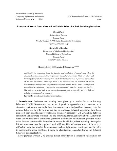 Pdf Evolution Of Neural Controllers In Real Mobile Robots For Task