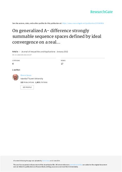 Pdf On Generalized A Difference Strongly Summable Sequence Spaces Defined By Ideal
