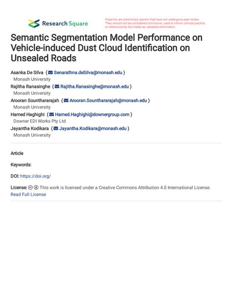 Pdf Semantic Segmentation Model Performance On Vehicle Induced Dust
