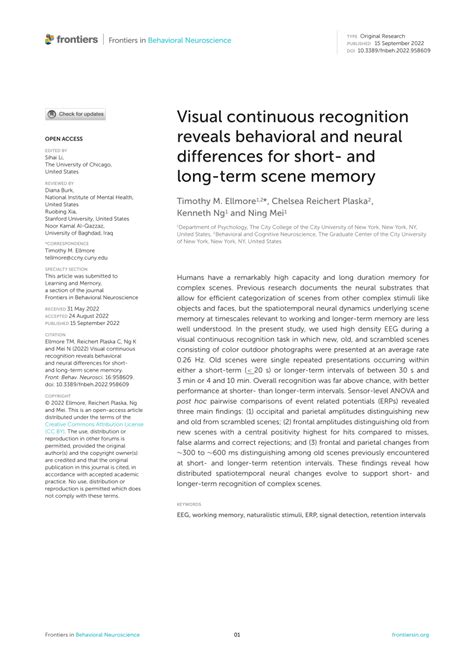 Pdf Visual Continuous Recognition Reveals Behavioral And Neural Differences For Short And Long