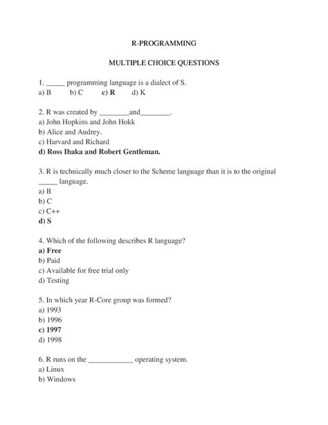 R Oneword R Programming Multiple Choice Questions With Answer R PROGRAMMING MULTIPLE CHOICE