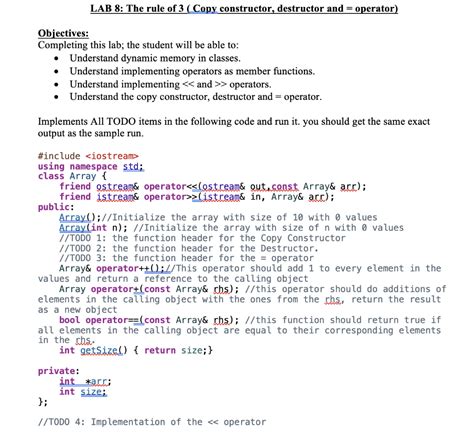 Solved Lab 8 The Rule Of 3 Copy Constructor Destructor