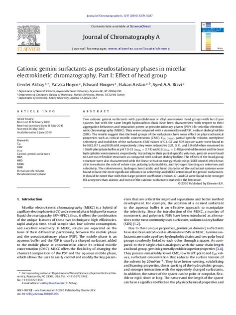 Pdf Cationic Gemini Surfactants As Pseudostationary Phases In Micellar Electrokinetic