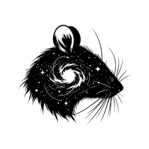 silhouette of rat filled with space and scifi element in rough drawing