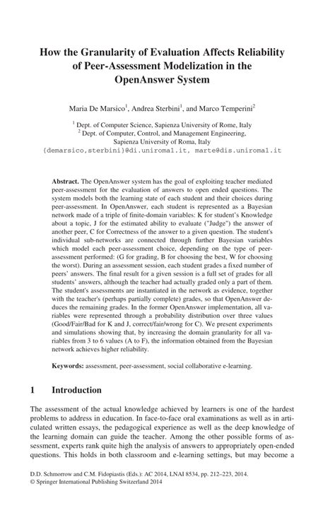 Pdf How The Granularity Of Evaluation Affects Reliability Of Peer Assessment Modelization In