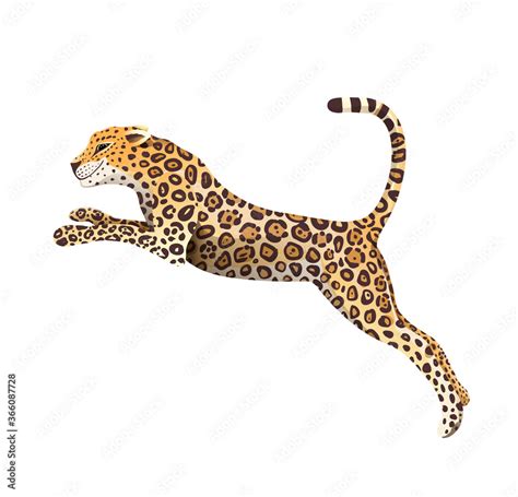 Realistic Hand Drawn Jaguar Jump Vector Isolated Cartoon Exotic Jungle