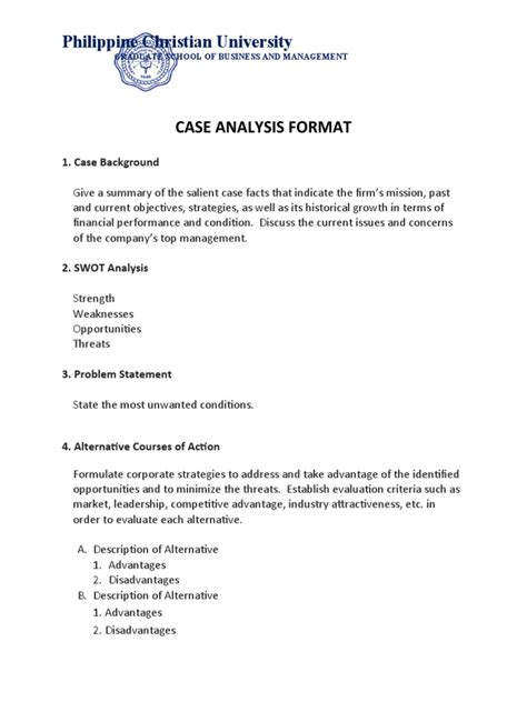 Philippine Christian University Case Analysis Format Pdf